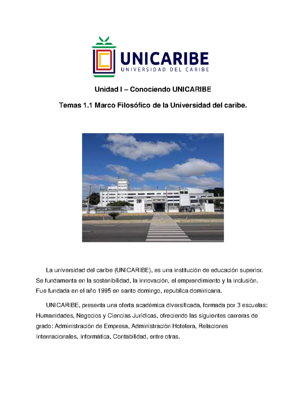 Marco Filosofico Institucional 1 - Unidad l – Conociendo UNICARIBE ...