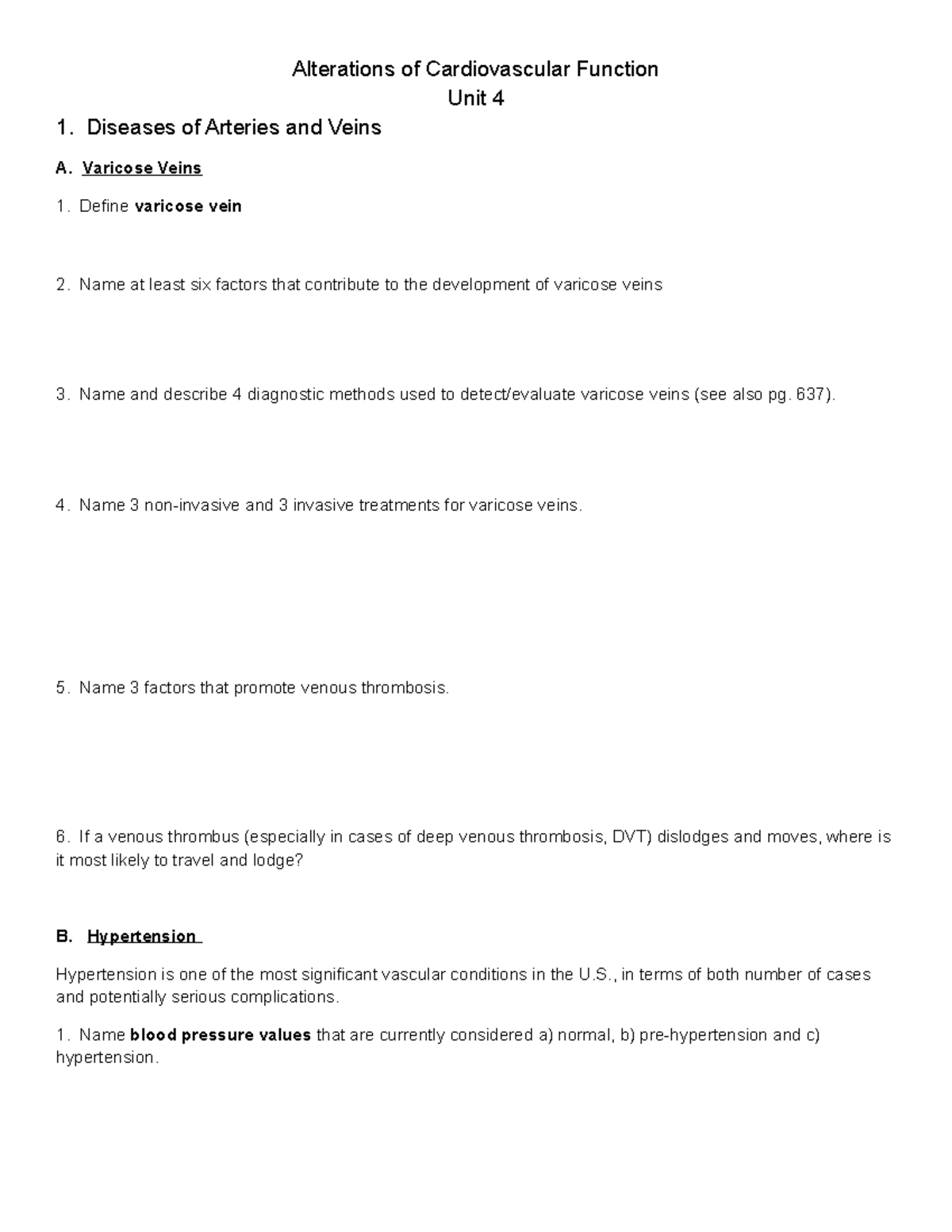 Biol334Unit4Cardiovascular Lab Handout - Alterations of Cardiovascular ...