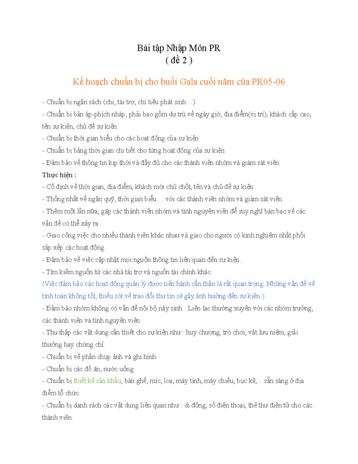 Bài tập Nhập Môn PR - Tham khảo nha mọi người, em tìm được từ các anh chị k26,k25 - Bài tập Nhập ...
