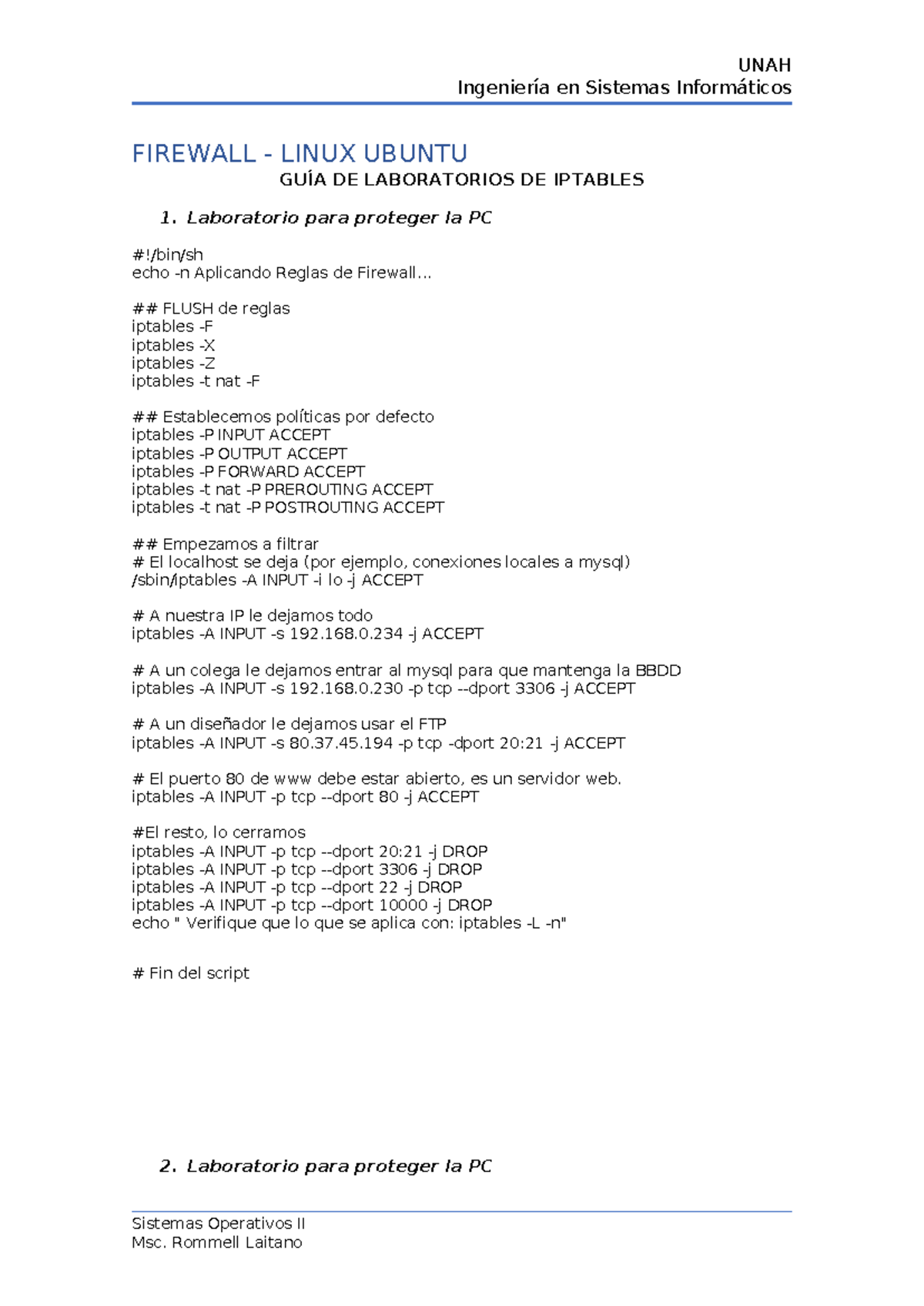 Ubuntu - Iptables - Ingeniería en Sistemas Informáticos FIREWALL - LINUX UBUNTU GUÍA DE ...