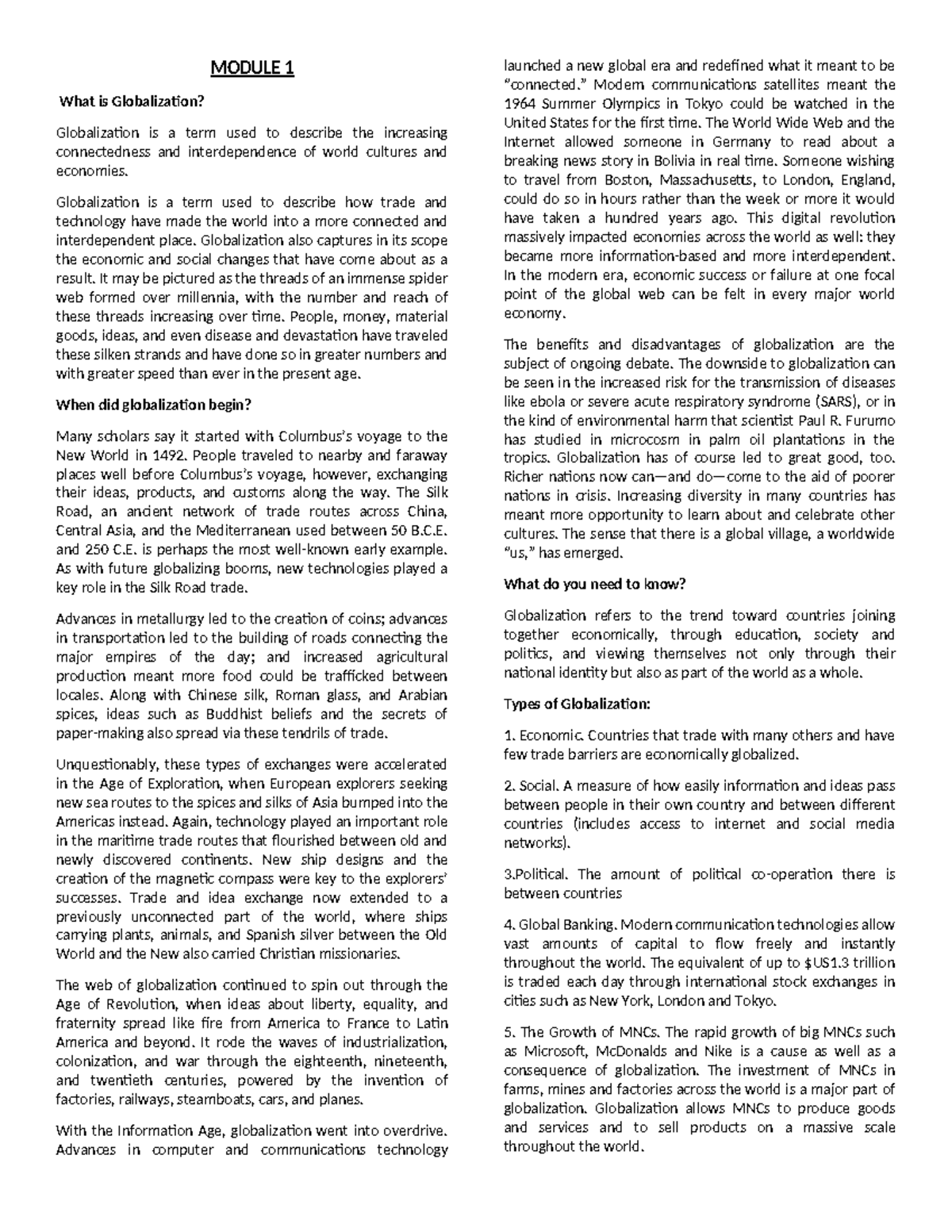 Midterm - Globalization Notes - MODULE 1 What is Globalization ...