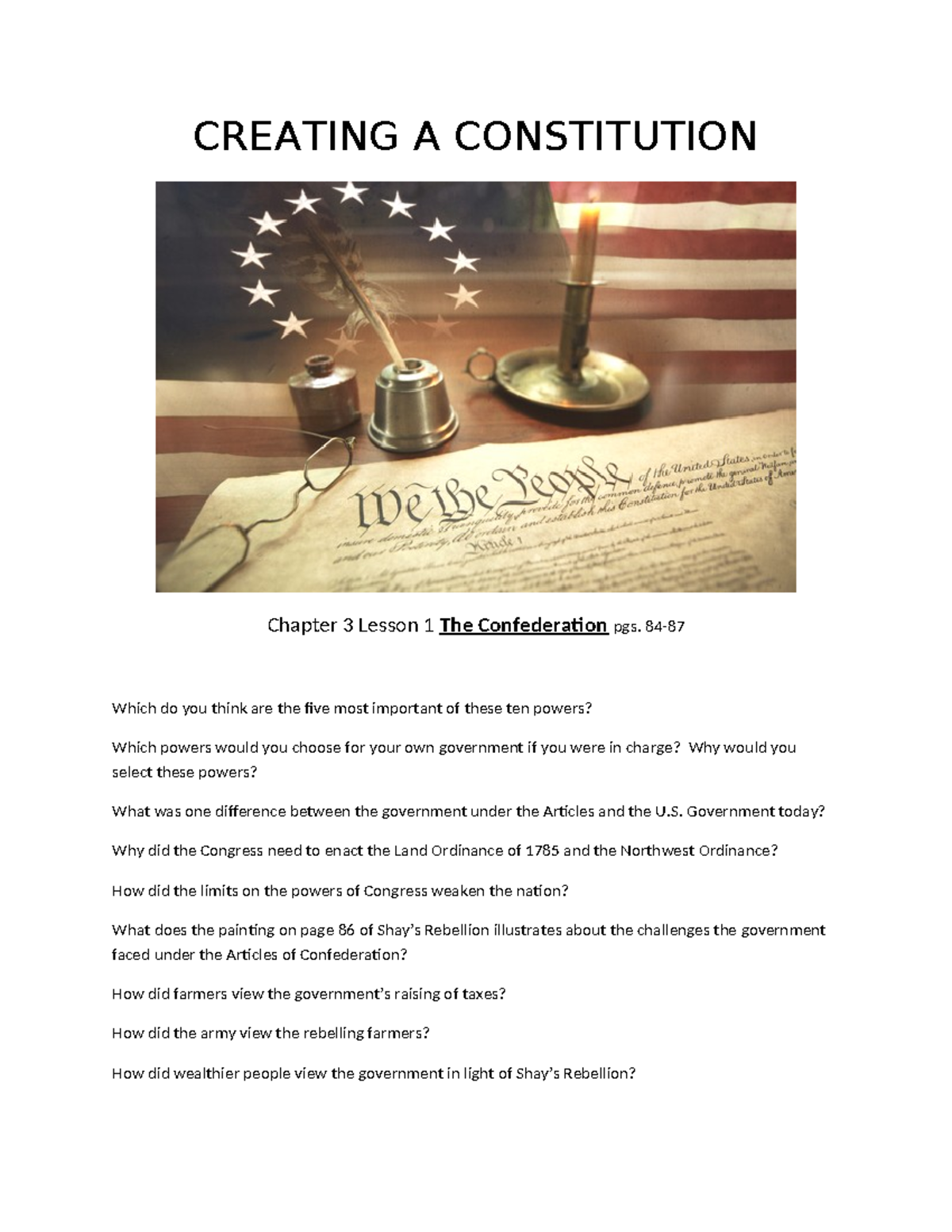 3-1 Creating A Constitution - CREATING A CONSTITUTION Chapter 3 Lesson ...