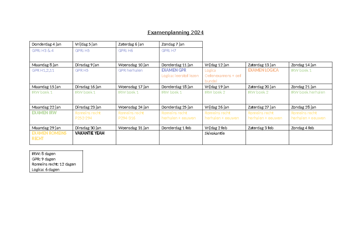 Examenplanning 2024 - ex planning - Examenplanning 2024 Donderdag 4 jan ...