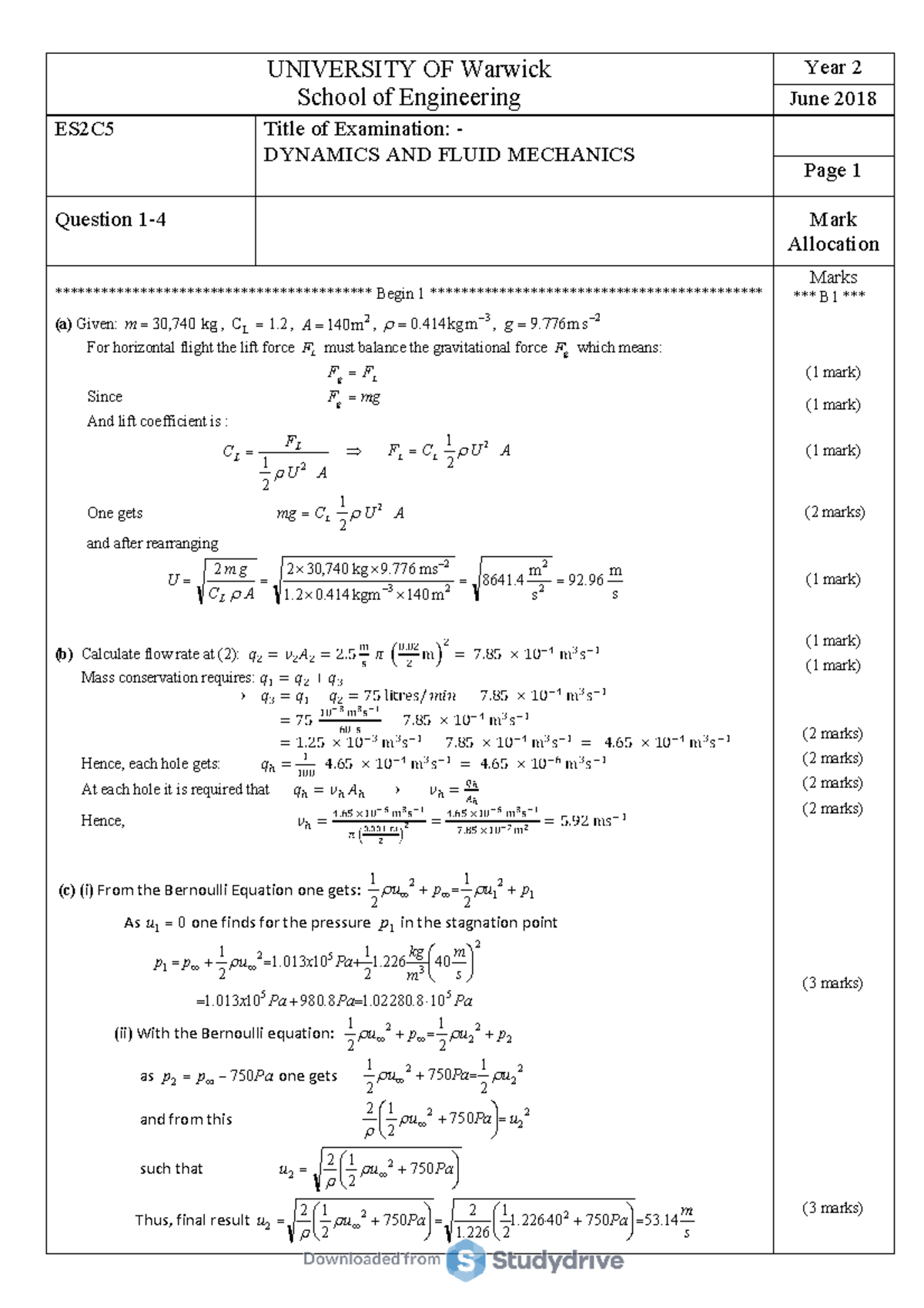 ES2C5 Mock Test Solutions - UNIVERSITY OF Warwick School of Engineering ...