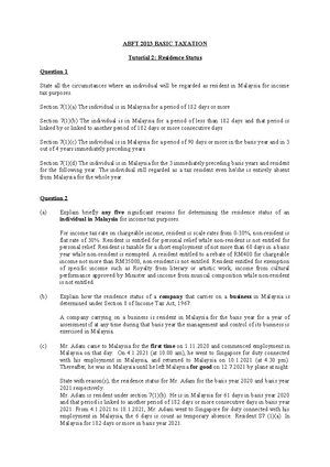 [Solved] Mr Richard a resident of Malaysia owns a residential property ...