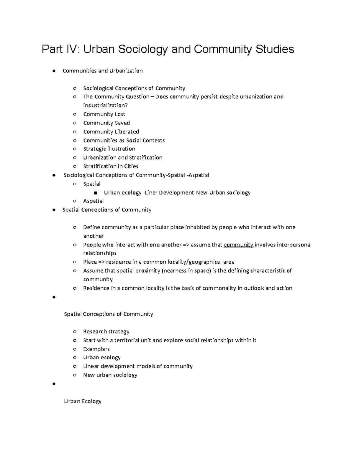 Soci Notes - Part IV: Urban Sociology and Community Studies Communities ...