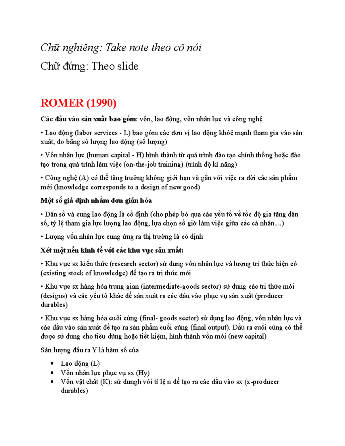 Mô hình Romer - njbjbajxb - Chữ nghiêng: Take note theo cô nói Chữ đứng ...