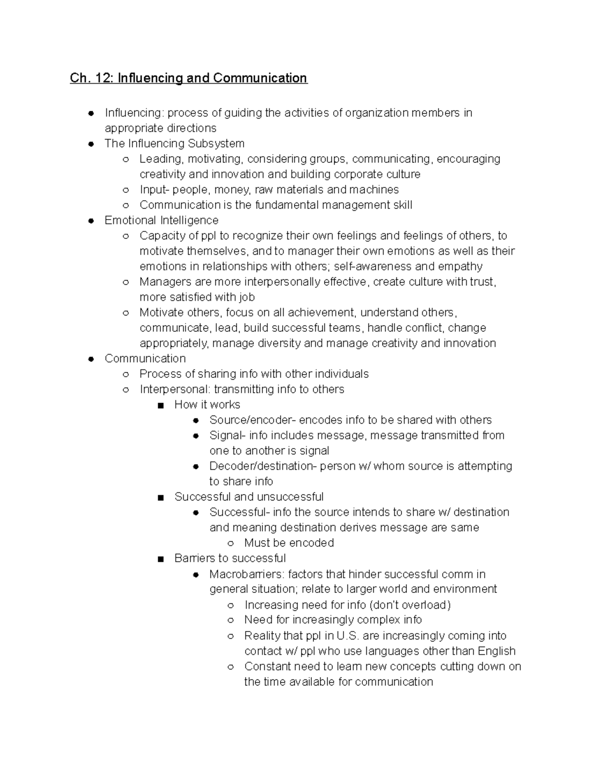 Ch. 12 Notes - Summer online class - Ch. 12: Influencing and ...