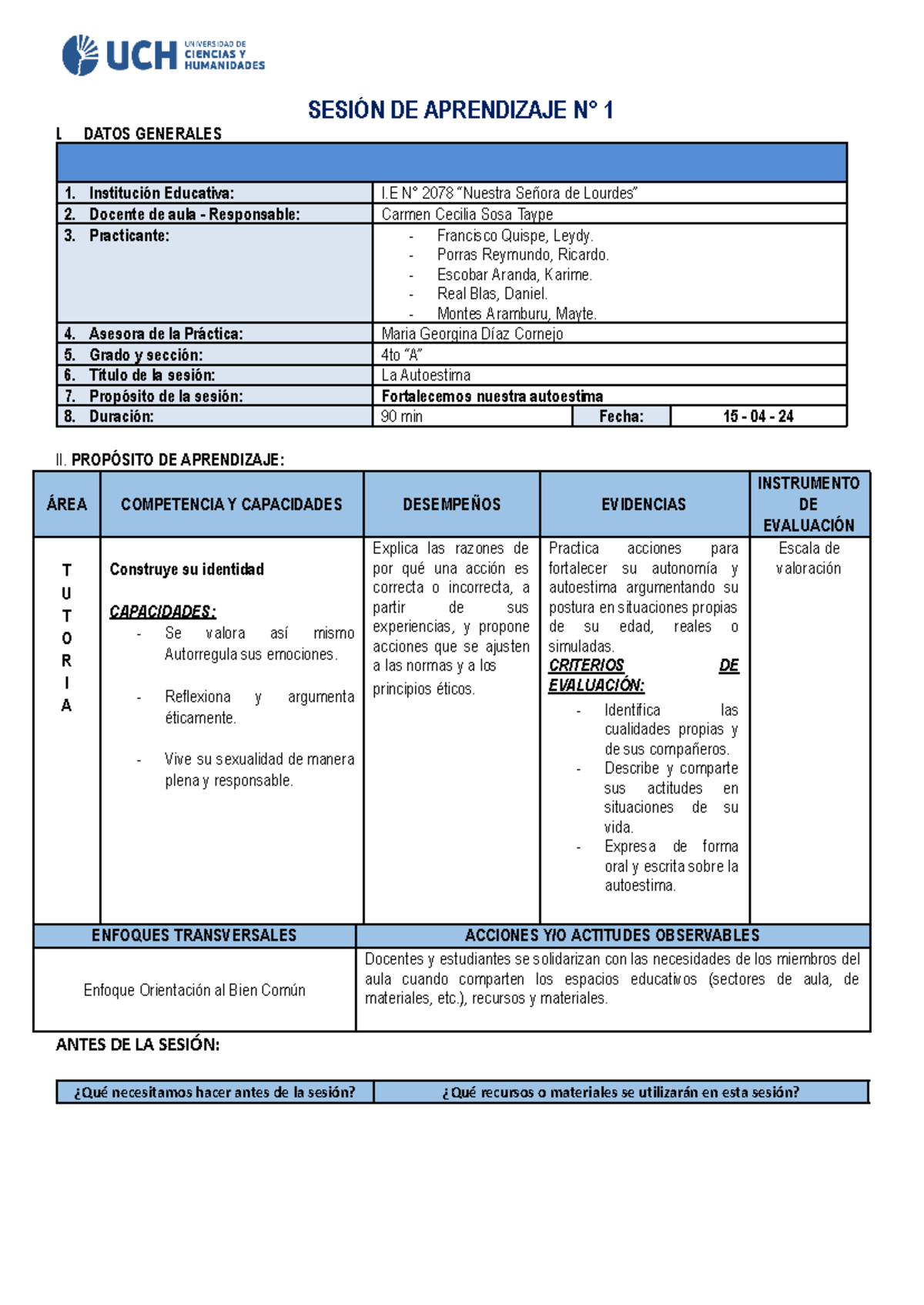 Esquema - Modelo DE Sesión Primaria - SESIÓN DE APRENDIZAJE N° 1 I. DATOS GENERALES 1 ...