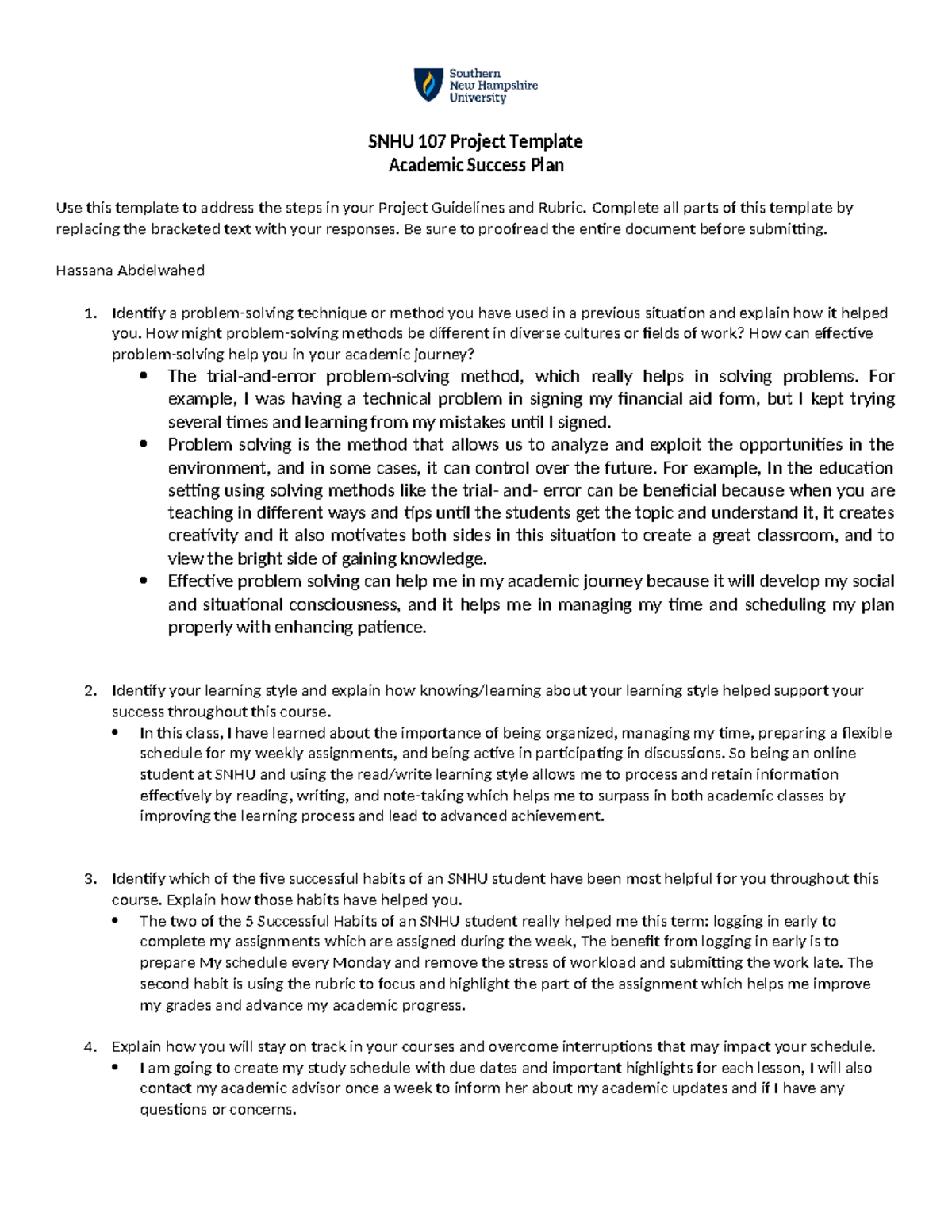 My Project Template - SNHU 107 Project Template Academic Success Plan ...