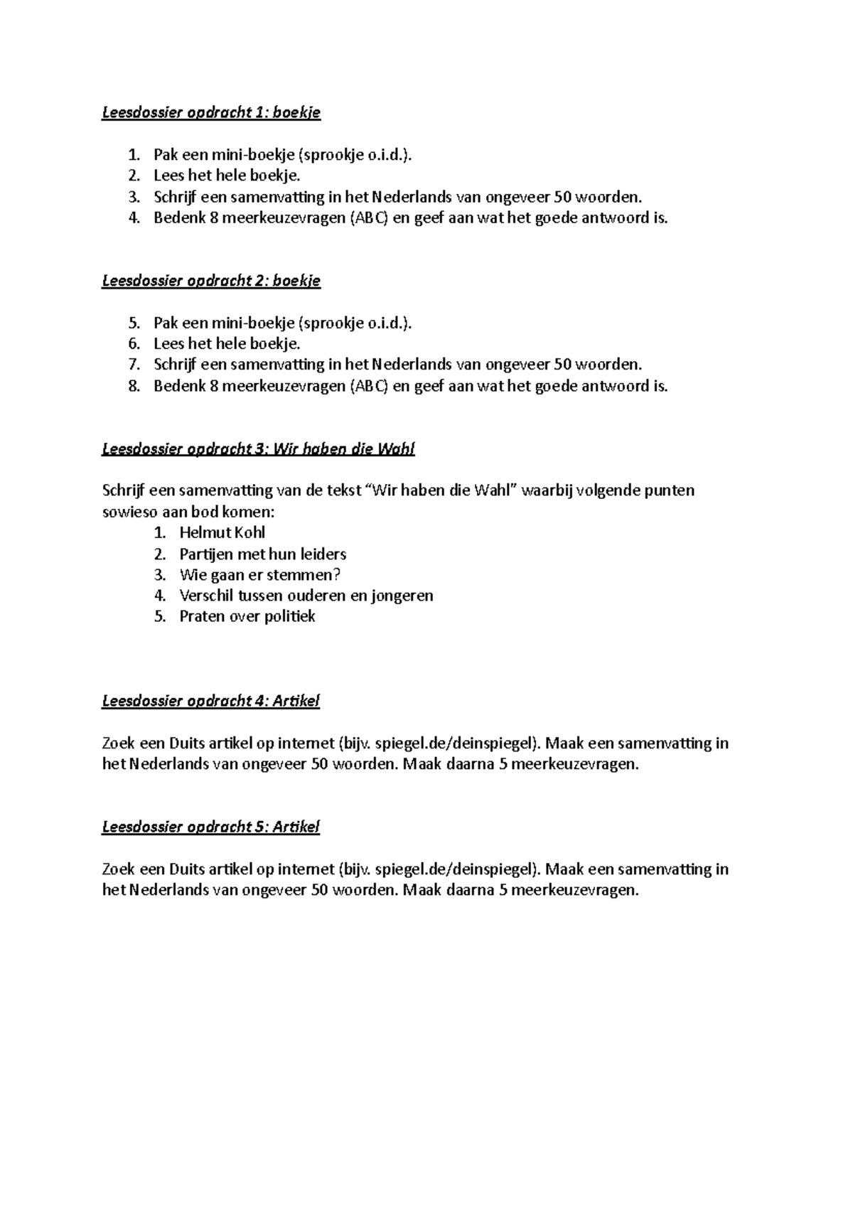 Leesdossier opdrachten - i.). Lees het hele boekje. Schrijf een ...