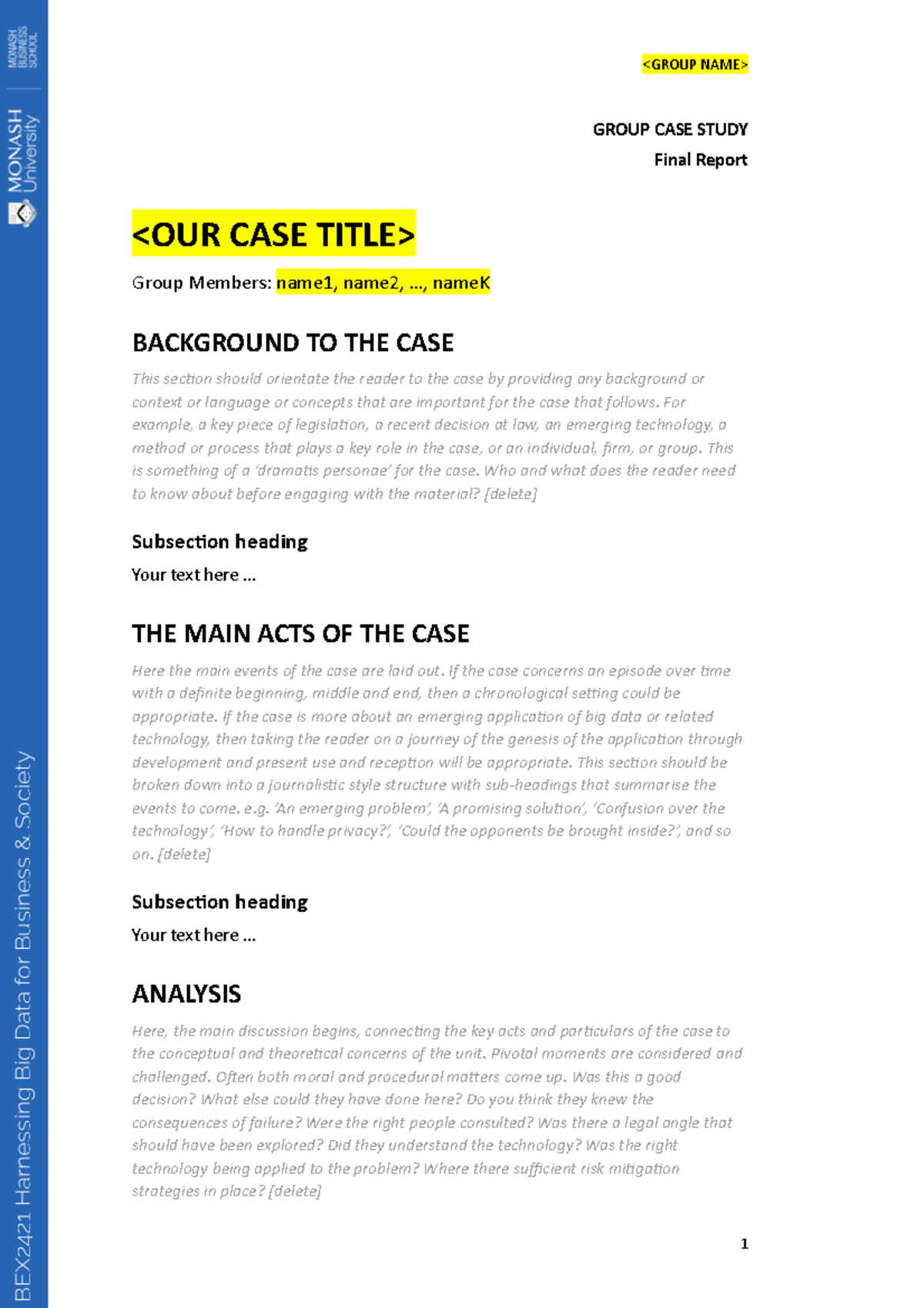 Template BEX2421 Group Case Study - Final Report - GROUP CASE STUDY ...