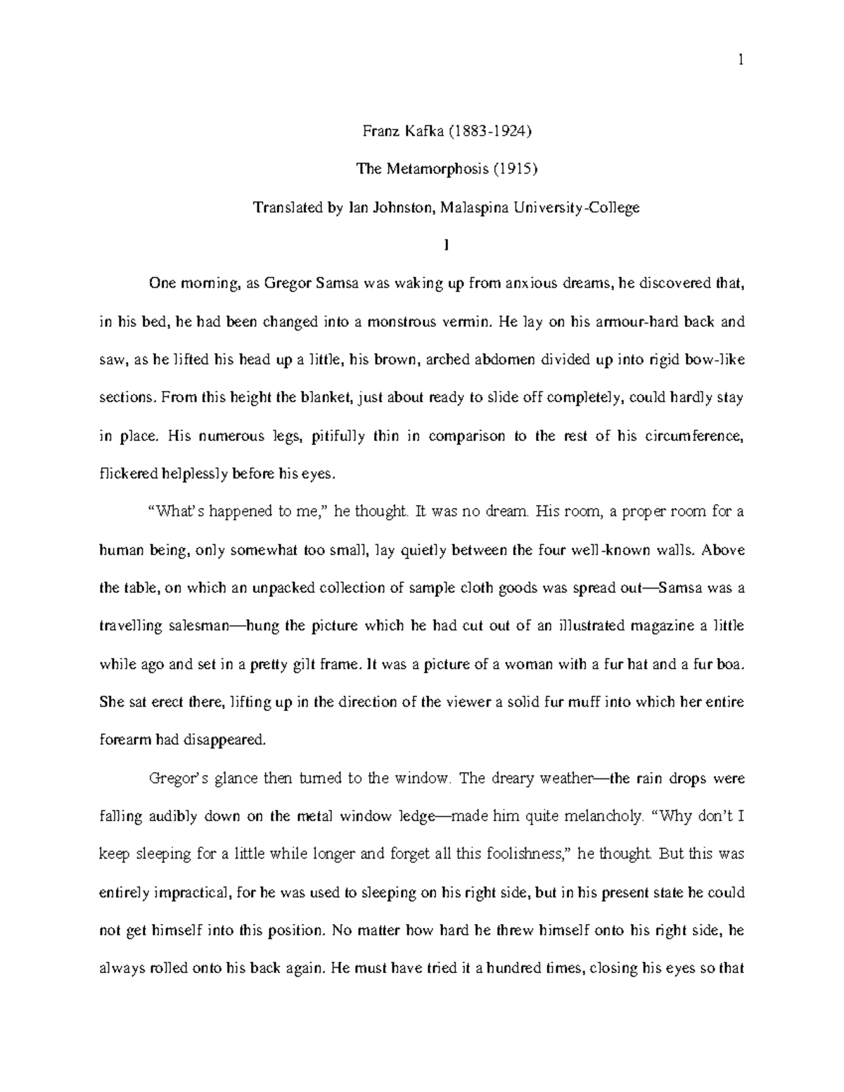 Kafka metamorphosis - Literature - PangSU - Studocu