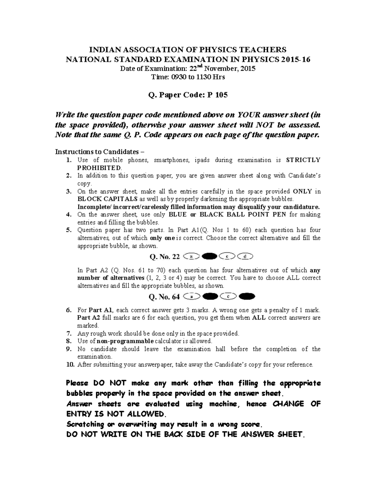 NSEP - Physics 2015 Q paper - - Studocu