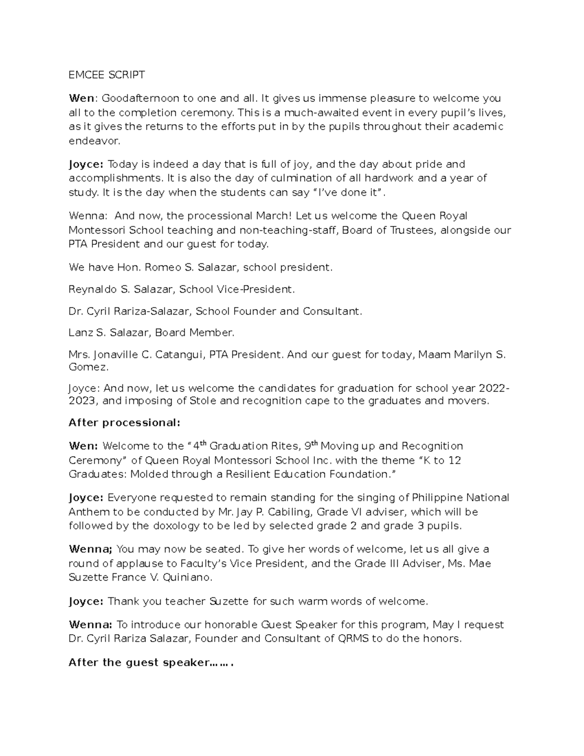 Emcee Script - Nabsbd - EMCEE SCRIPT Wen: Goodafternoon to one and all ...