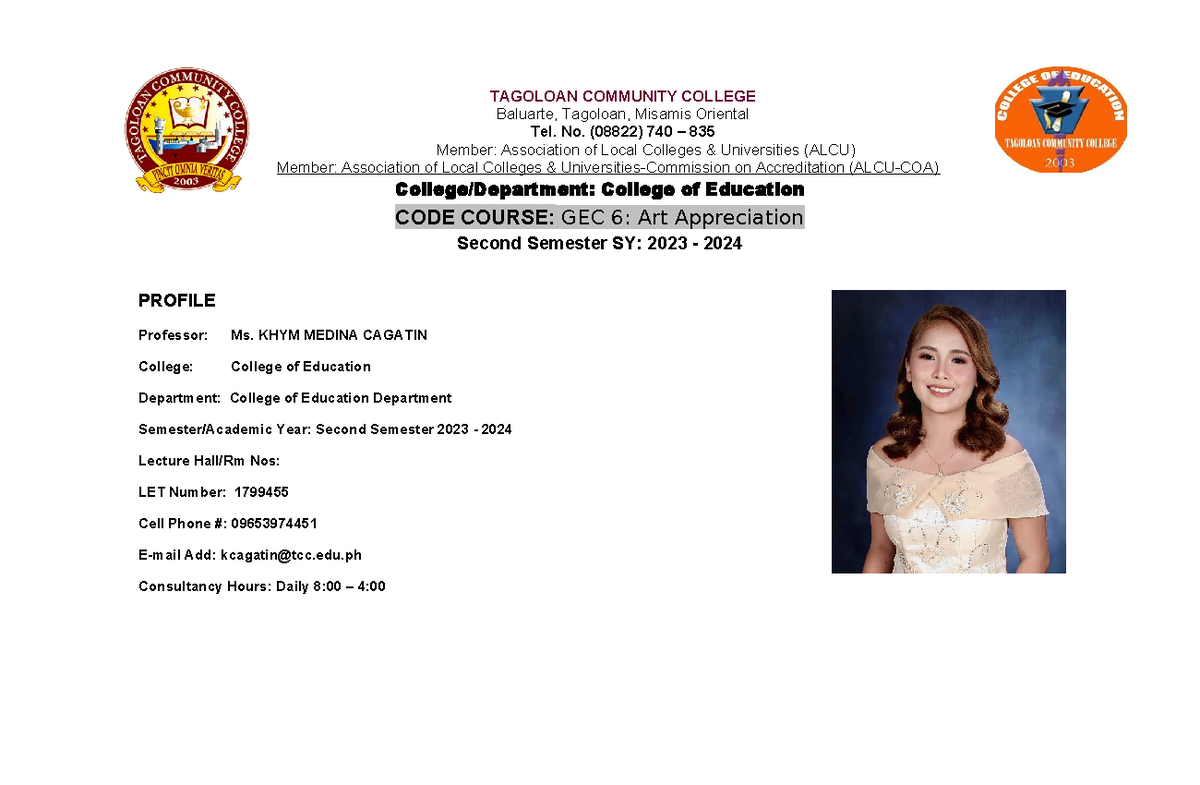 GEC 6-ART- Appreciation - TAGOLOAN COMMUNITY COLLEGE Baluarte, Tagoloan ...