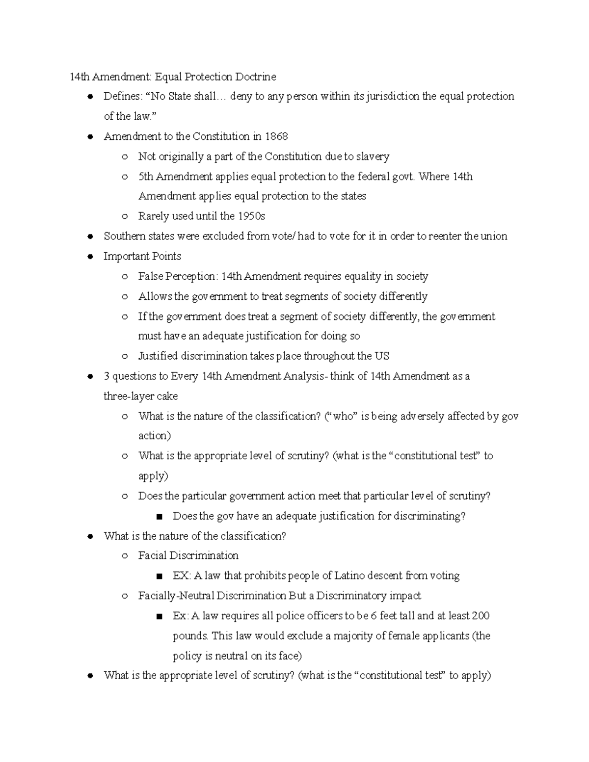 14th Amendment Equal Protection Doctrine - .. deny to any person within ...