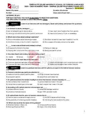 Listening Sample Test 3 Question Paper - LISTENING: QUESTION AND ANSWER ...