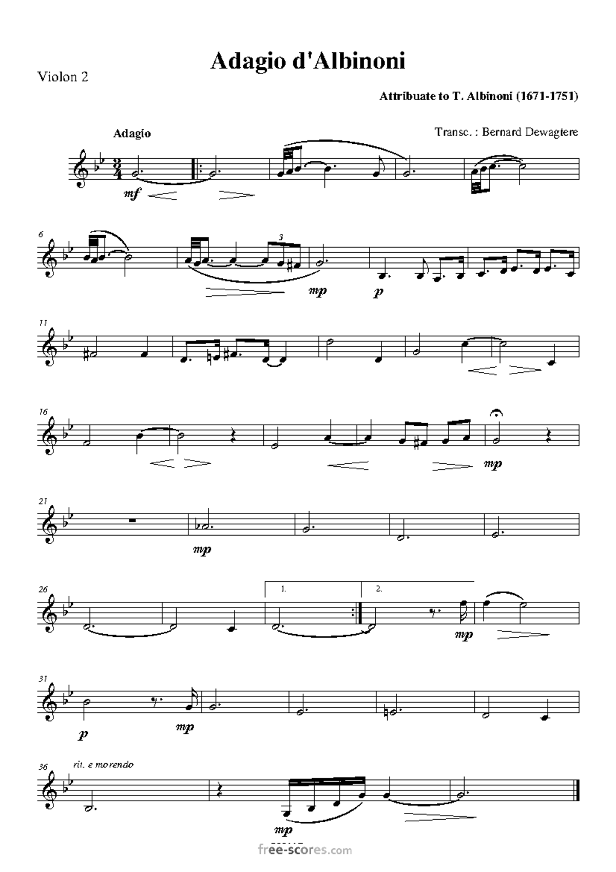 Albinoni tomaso adagio 039 albinoni 35817 661 - & bb 4 3 .. . Û Adagio ...