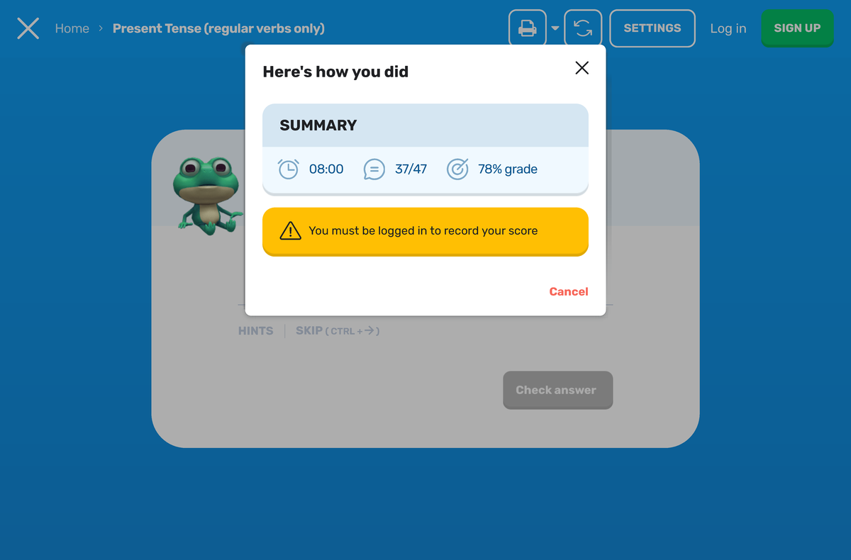 Present Tense (regular verbs only) Conjuguemos - English 250 - 8 78% 37 ...