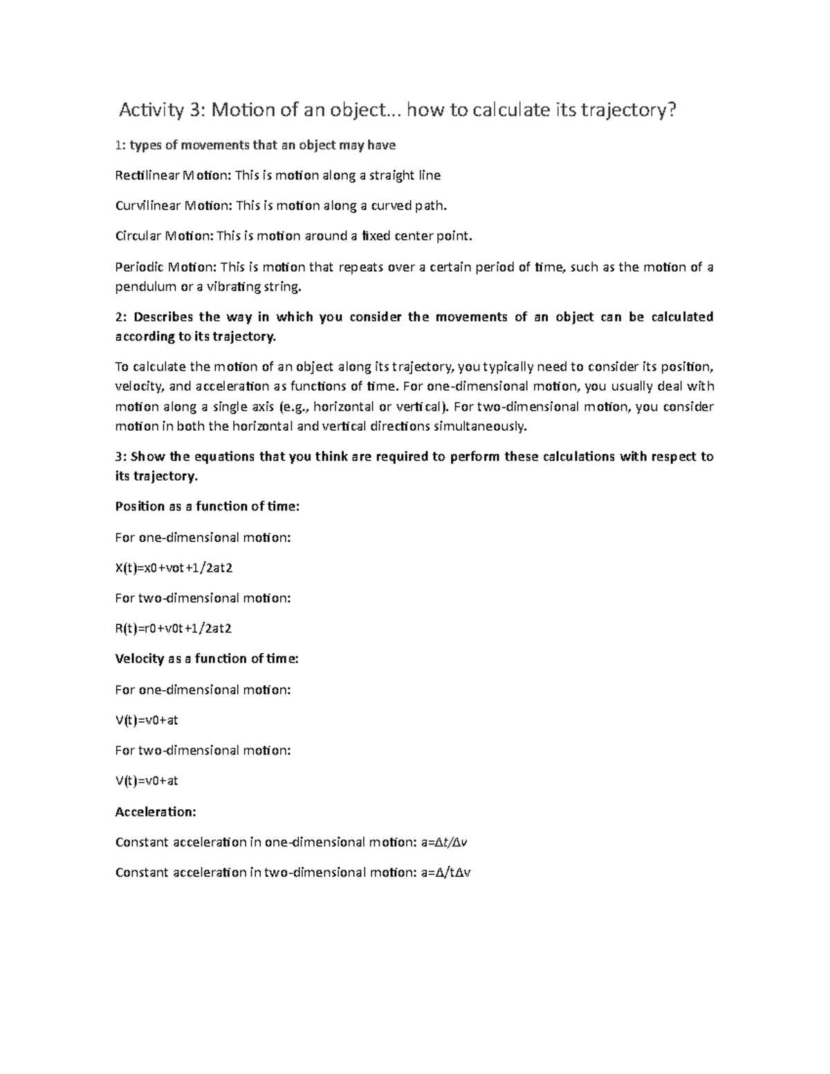Activity 3 fisica - Activity 3: Motion of an object... how to calculate ...
