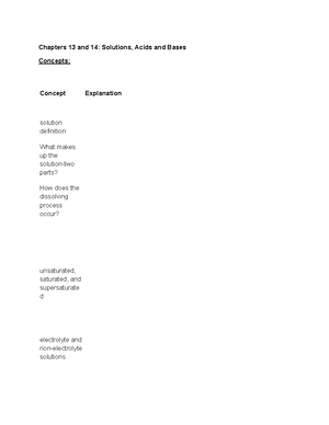 Ch 3 and Final Exam - Notes - Chapters 13 and 14: Solutions, Acids and ...