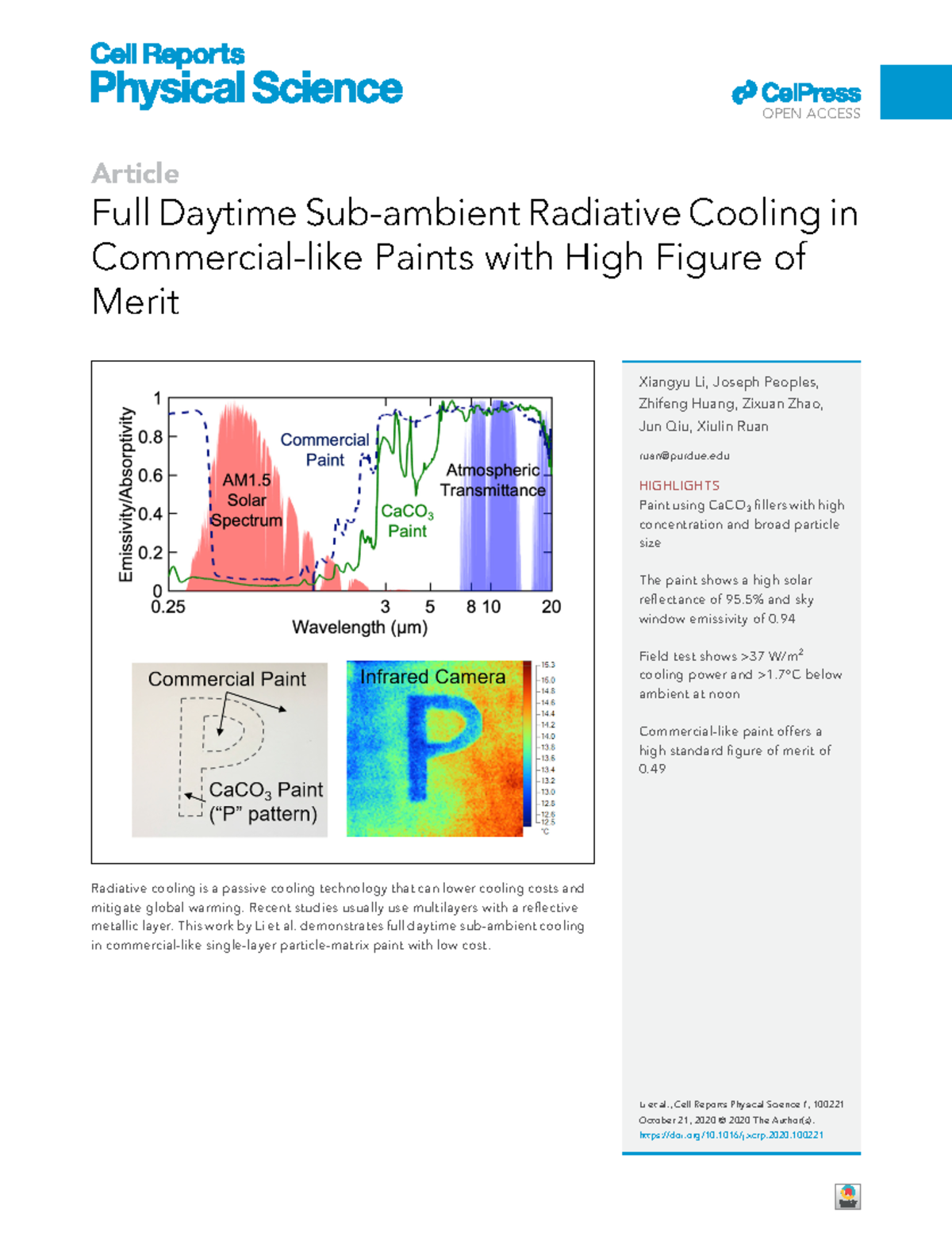 Full Daytime Sub-ambient Radiative Cooling in Commercial-like Paints ...