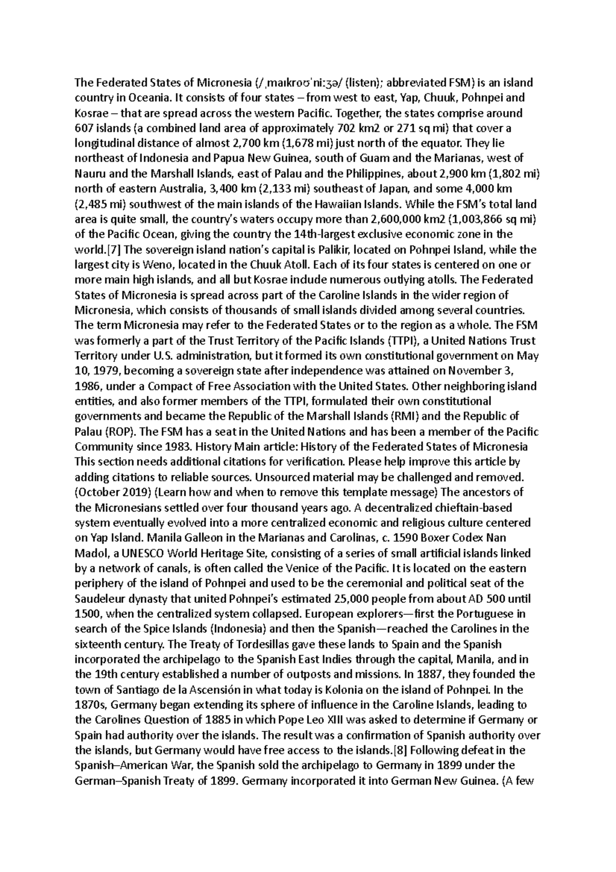The Federated States of Micronesia - It consists of four states – from ...