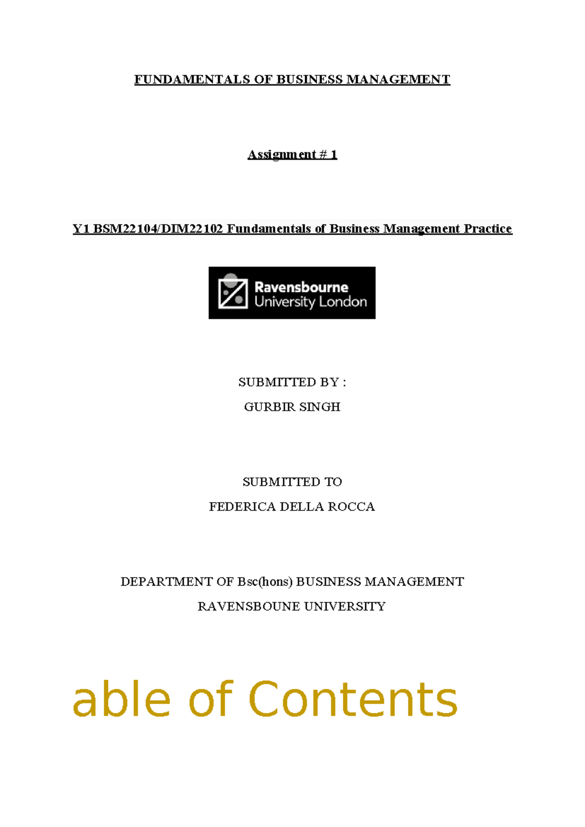 Fundamentals OF Business Management ...