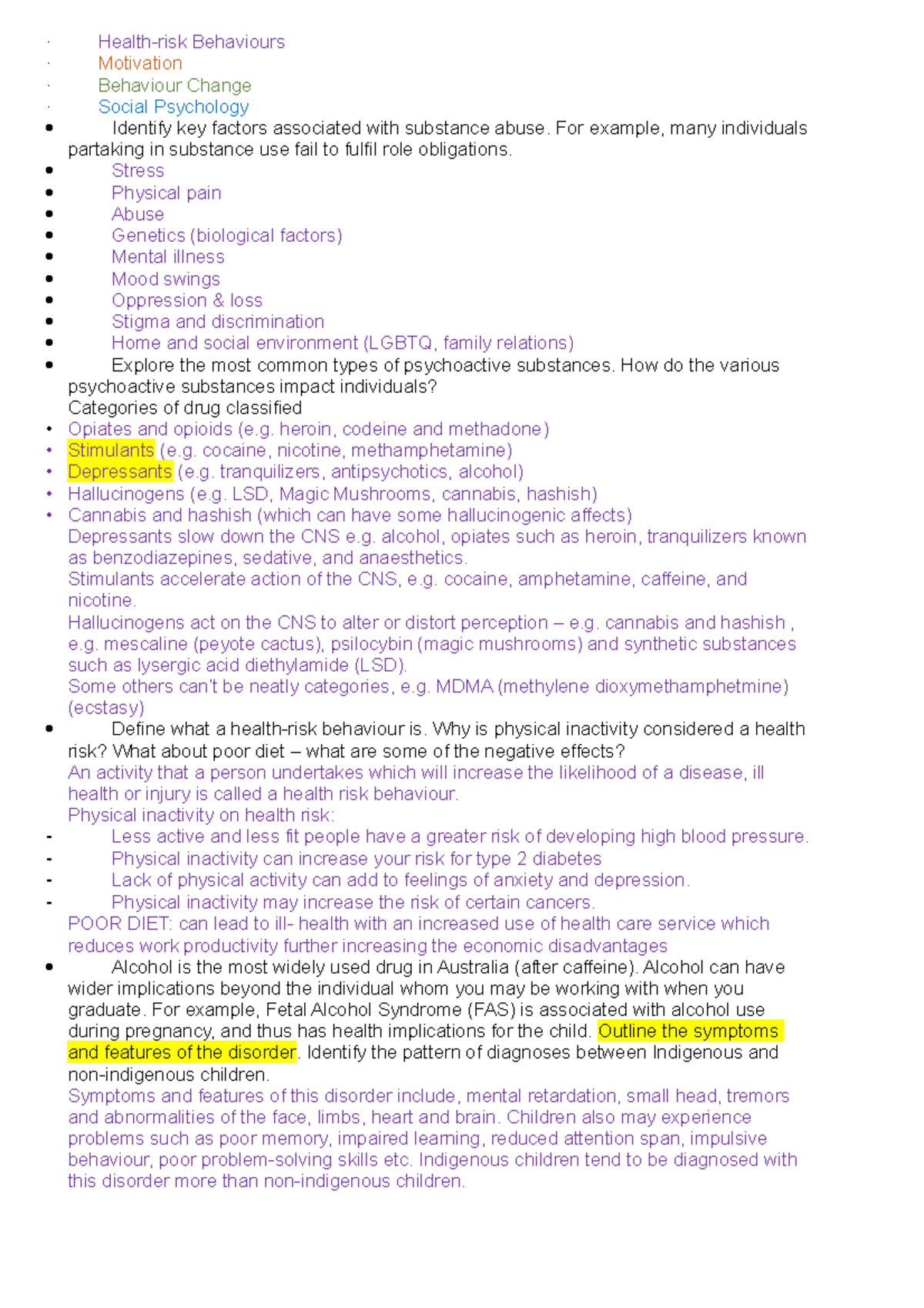 IDH EXAM 2 PREP - SUMMARIES ACCORDING TO KEY POINTS - · Health-risk ...