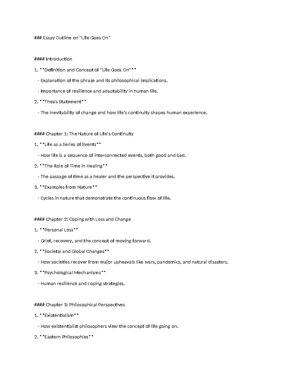 Essay Outline on - life goes on - Essay Outline on "Life Goes On ...