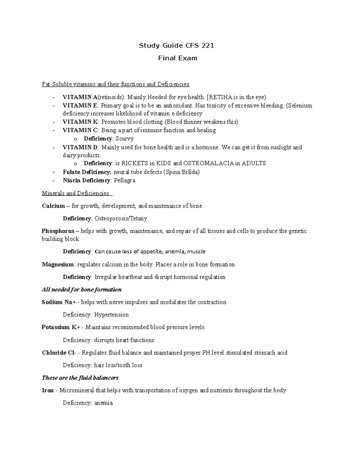 CFS 221 Study Guide Exam 3 - Study Guide CFS 221 Final Exam Fat-Soluble ...