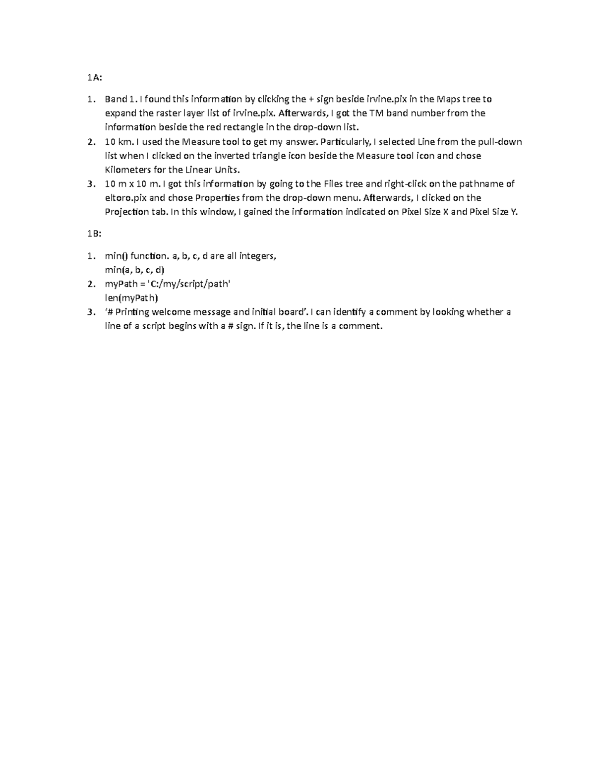 Lab 1 - GEOG 271 assignment answer - 1A: Band 1. I found this ...