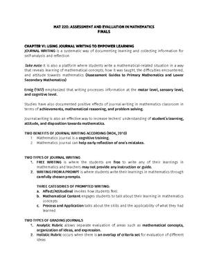 Reviewer IN MAT 220 - REVIEWER IN MAT 220: ASSESSMENT AND EVALUATION IN ...