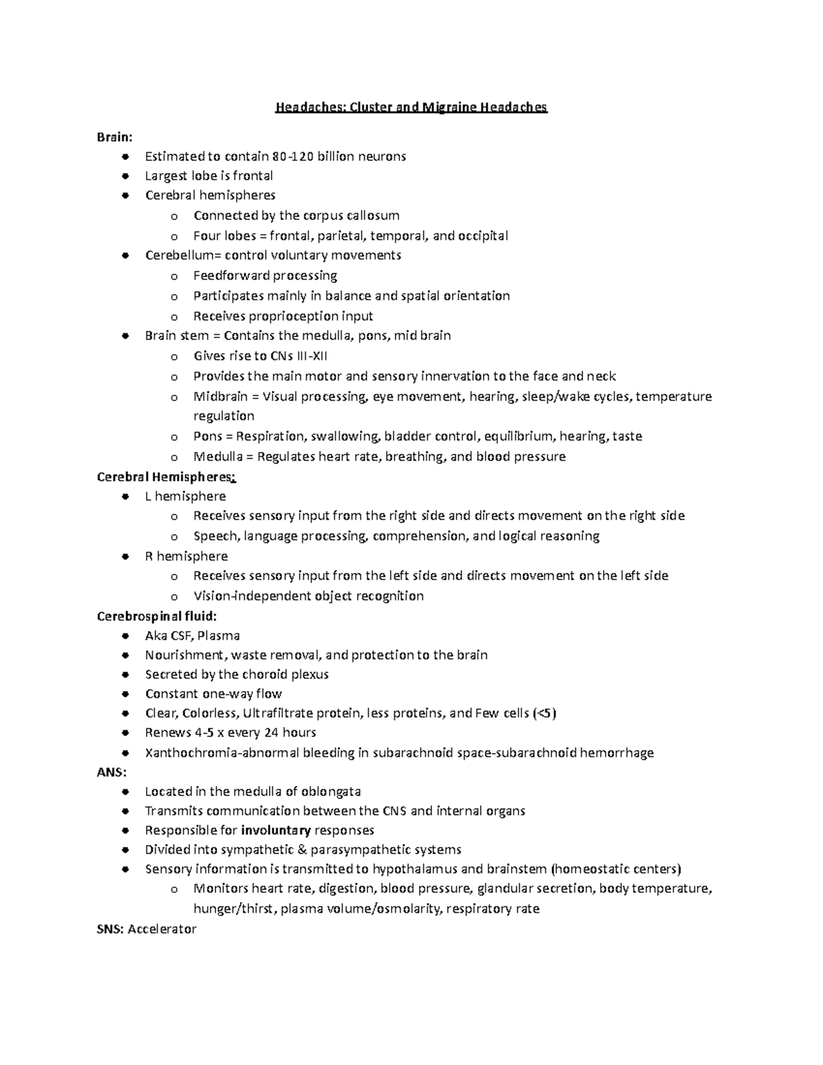 Neuro 2 Patho - Headaches: Cluster and Migraine Headaches Brain ...