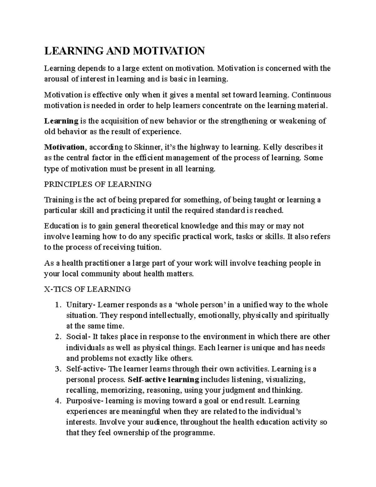 Learning AND Motivation part of psychology notes - LEARNING AND ...