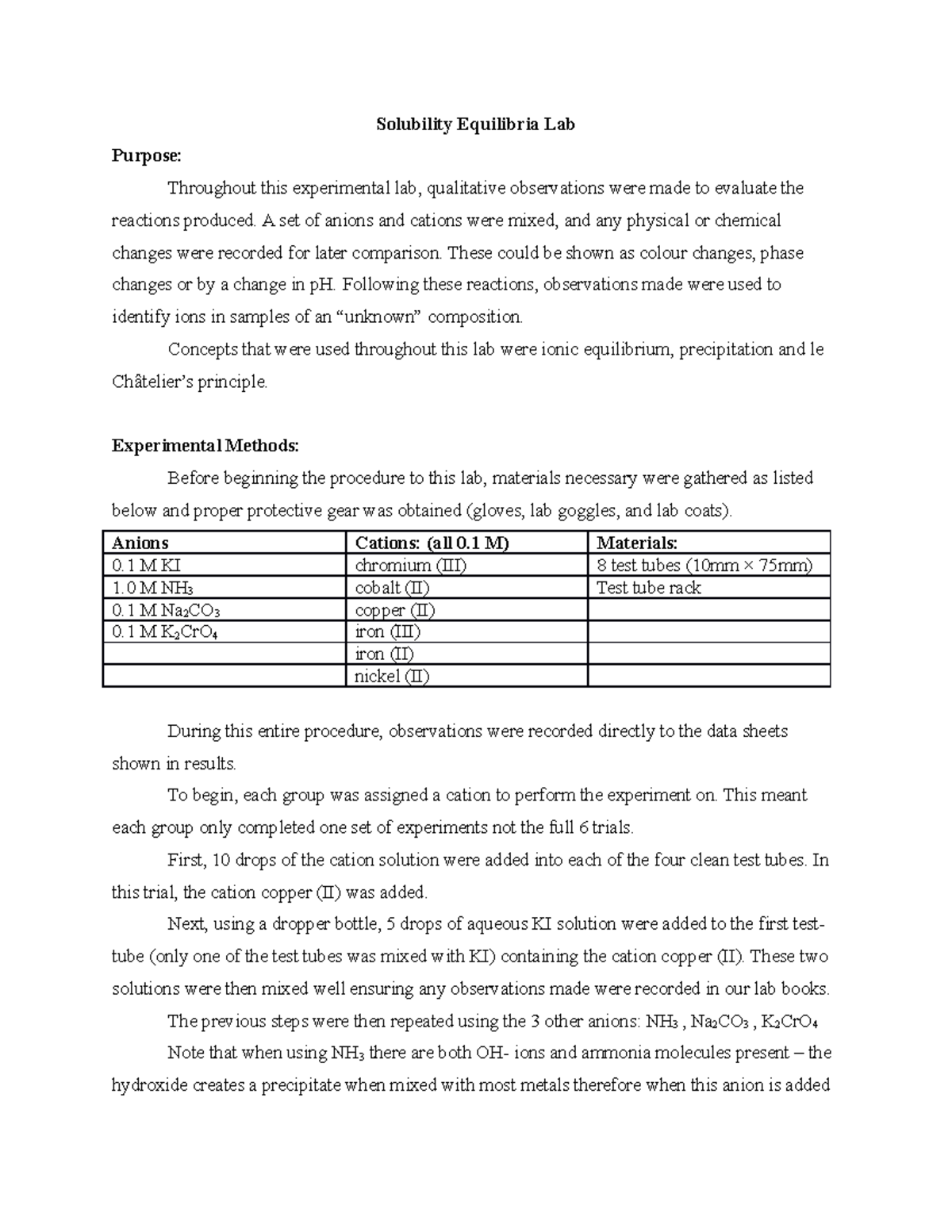 CHEM112-Solubility Equilibria Lab - Solubility Equilibria Lab Purpose ...