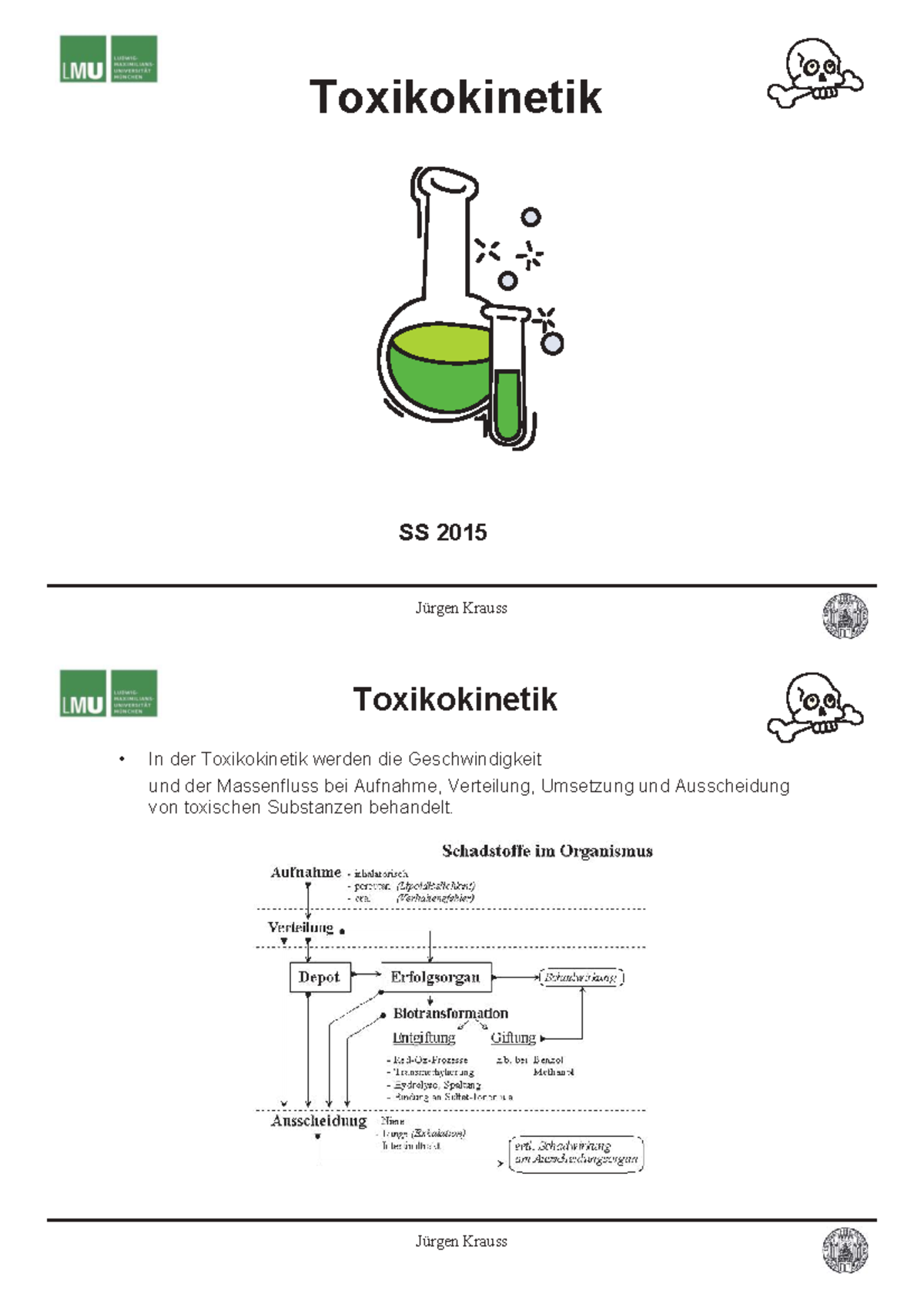 Toxikokinetik-min - Vorlesungsnotizen 13 - Toxikokinetik SS 2015 Krauss ...