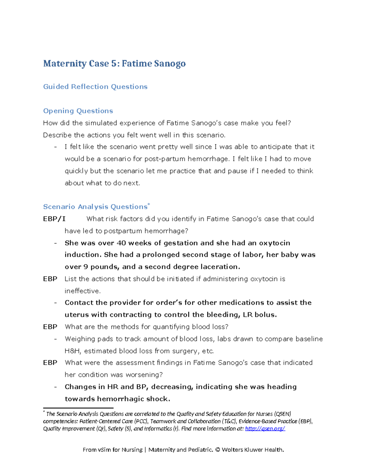 VSIM Fatime Sanogo - Maternity Case 5: Fatime Sanogo Guided Reflection ...