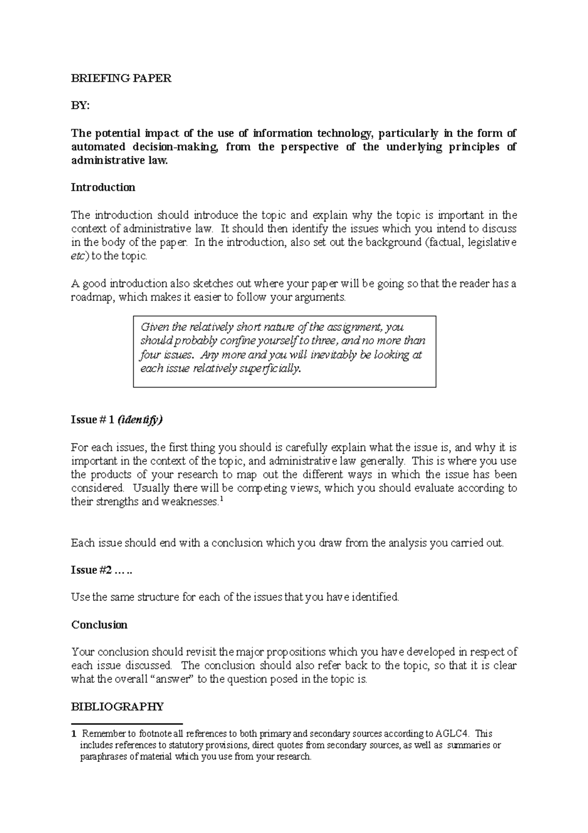 LLH206 Administrative Law Briefing Paper template - BRIEFING PAPER BY ...