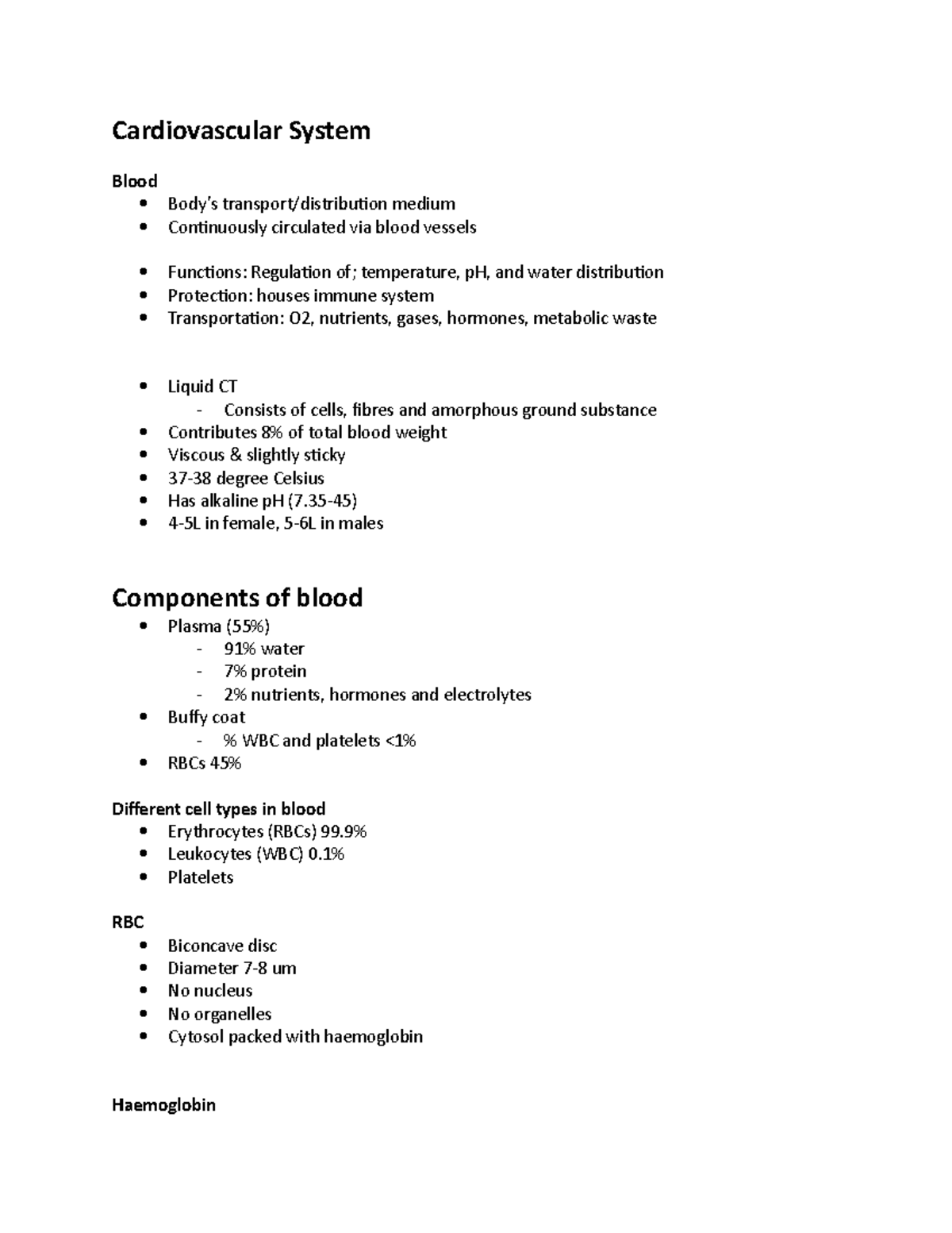 Cardiovascular System Study Guide - Cardiovascular System Blood Body’s transport/distribution ...