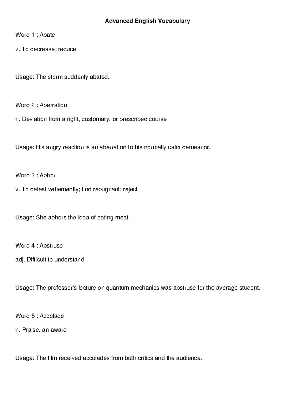 Advanced English Vocabulary Full of good things of assignments and ...