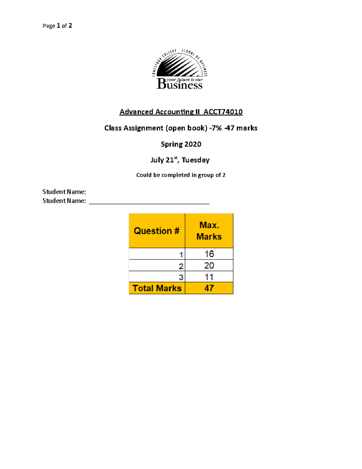Assingment 2 - Assignment - Page 1 of 2 Advanced Accounting II ACCT ...