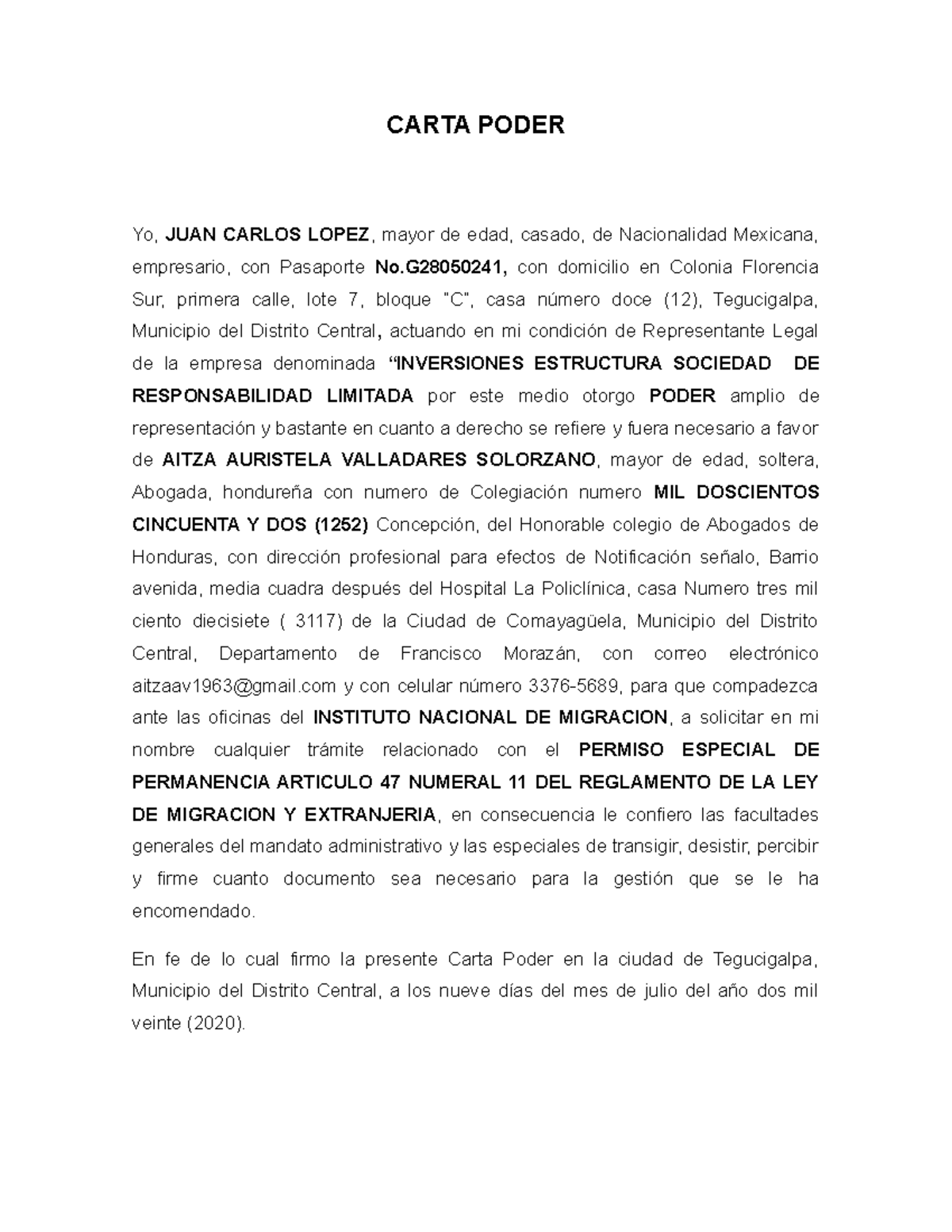 Carta Poder para la presentación de demandas - DERECHO PENAL - UCENM ...