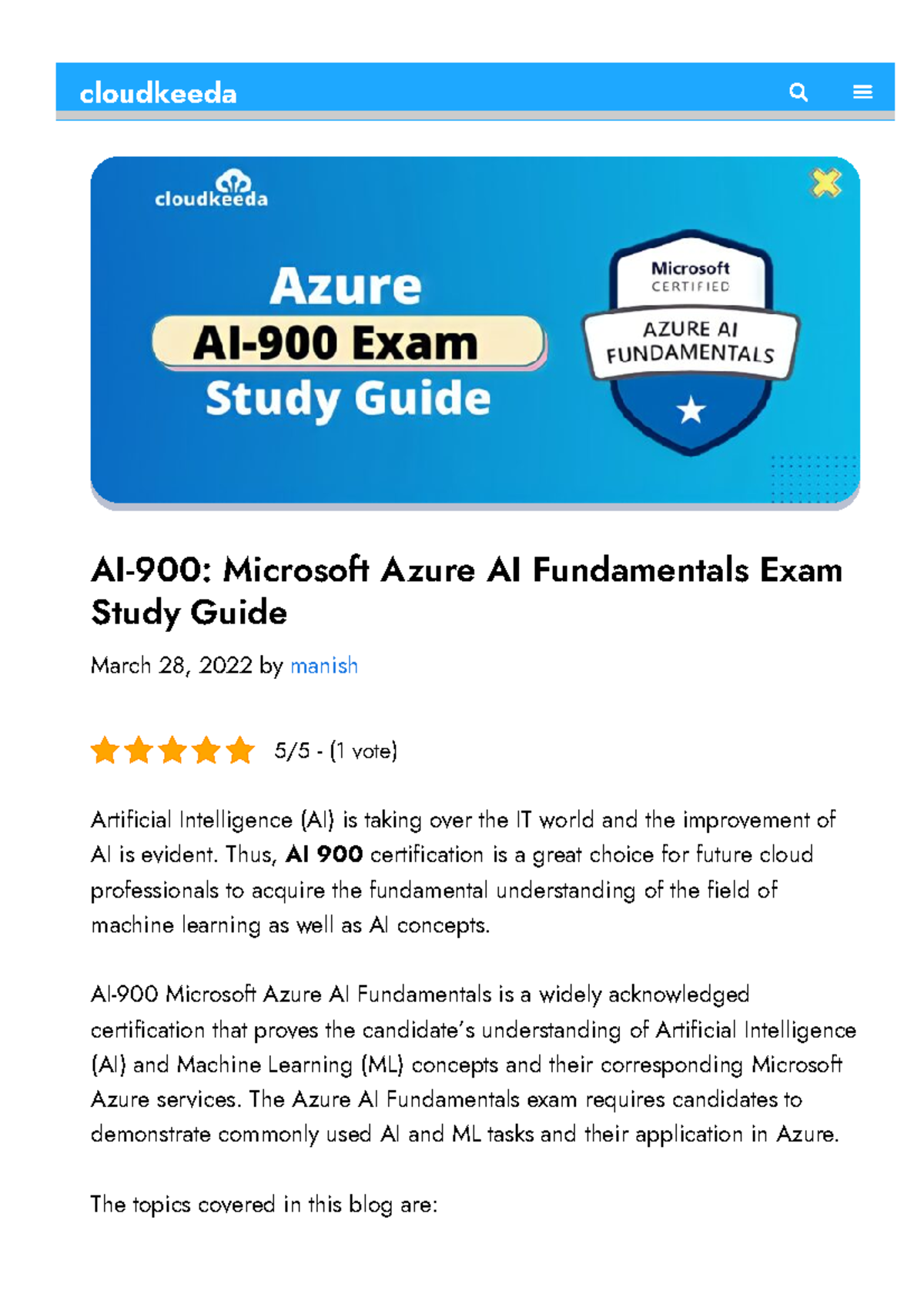 AI 900 Microsoft Azure AI Fundamentals Exam Study Guide PDF - AI-900 ...