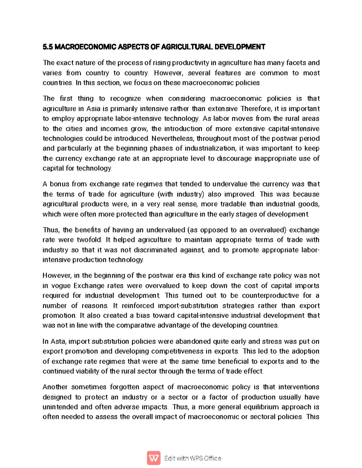 Macroeconomic Aspects OF Agricultural Development - 5. 5 MACROECONOMIC ASPECTS OF AGRICULTURAL ...