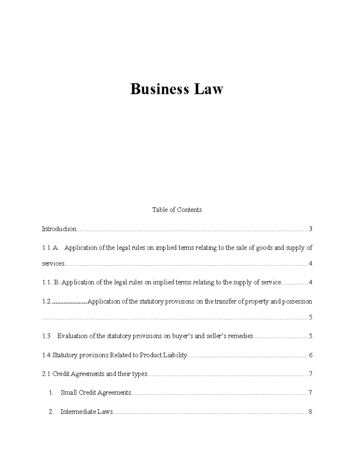 Business Law - Business Law Table of Contents - Studocu