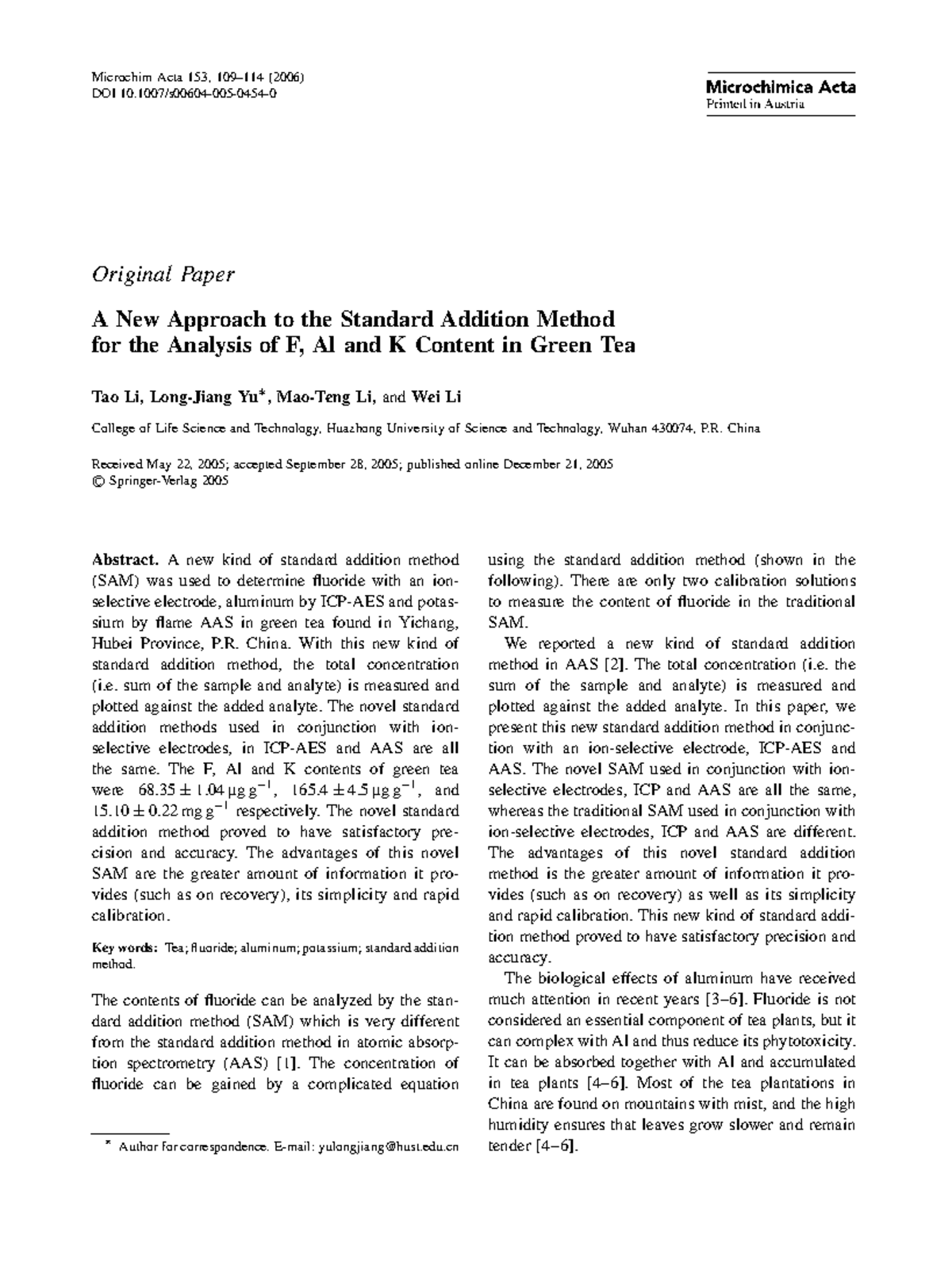 ISE Standard Addition Method - Microchim Acta 153, 109–114 (2006) DOI ...
