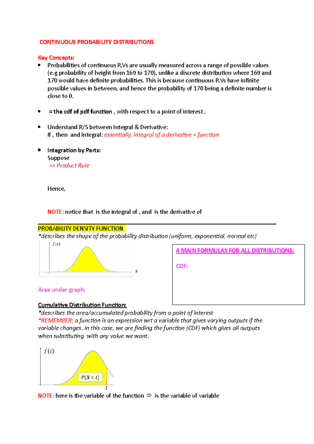 L5 Notes - review of continuous distributions - CONTINUOUS PROBABILITY ...