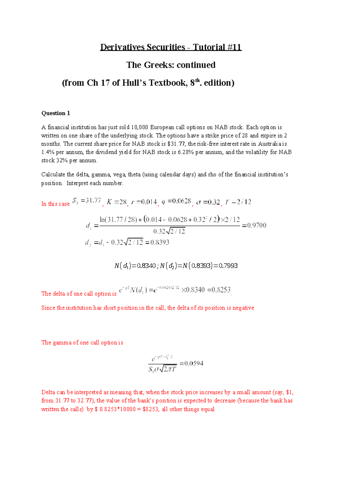 Tutorial 11 Qs&As - T11 Q&A - Derivatives Securities - Tutorial The ...